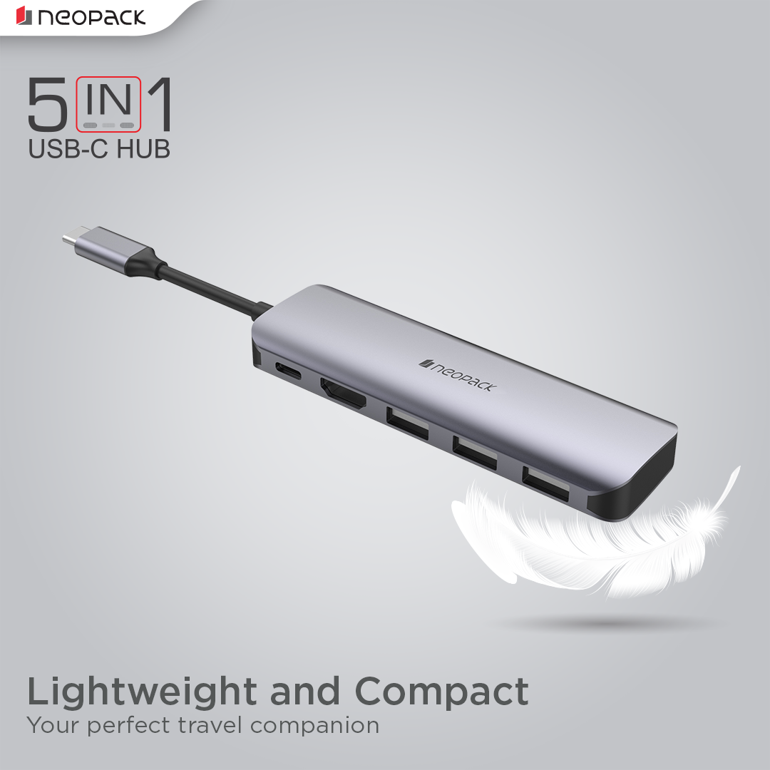 5 in 1 USB C Hub Multiport Adapter (Silver) – Neopack