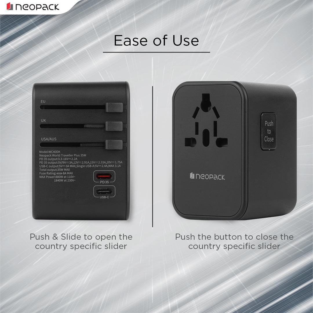 World Traveller Plus Adapter 35W with India Plug Compatible Sockets, 2 ...